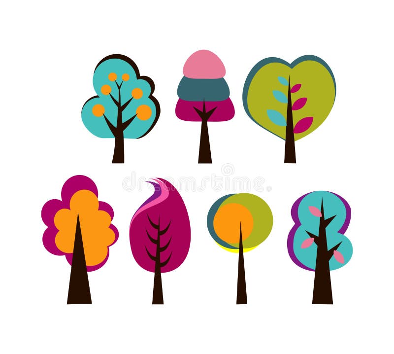 Set of Beautiful Trees and Multi-colored Stock Vector - Illustration of ...
