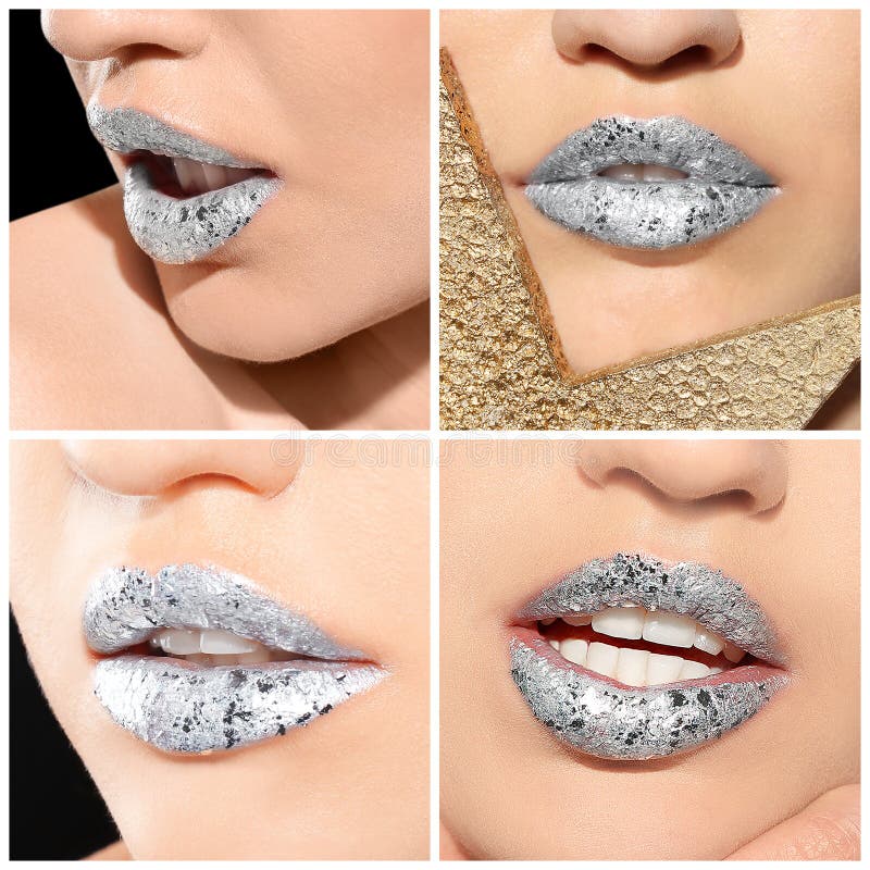 Set with Beautiful Woman, Focus on Lips Stock Image - Image of lipstick ...