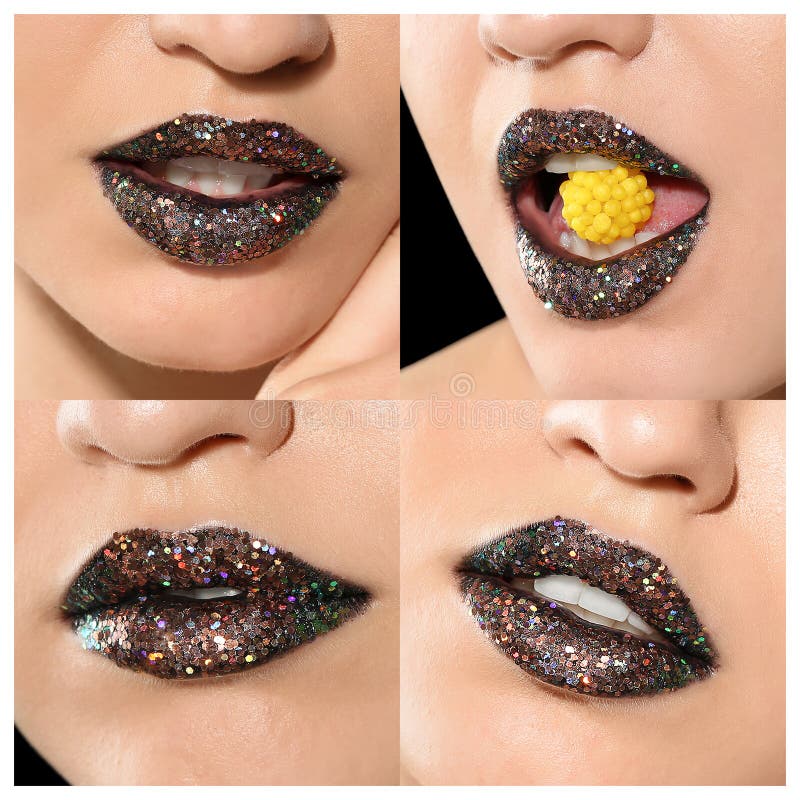Set with Beautiful Woman, Focus on Lips Stock Photo - Image of clean ...