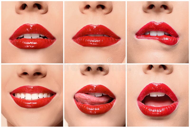 Set with Beautiful Woman, Focus on Lips Stock Photo - Image of girl ...