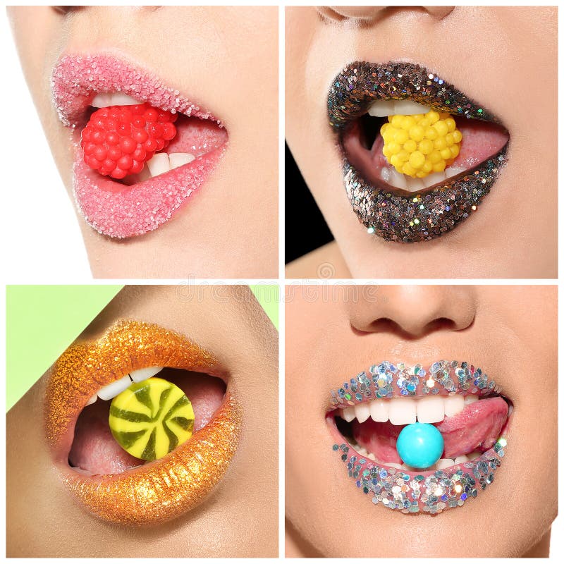 Set with Beautiful Women, Focus on Lips Stock Photo - Image of color ...