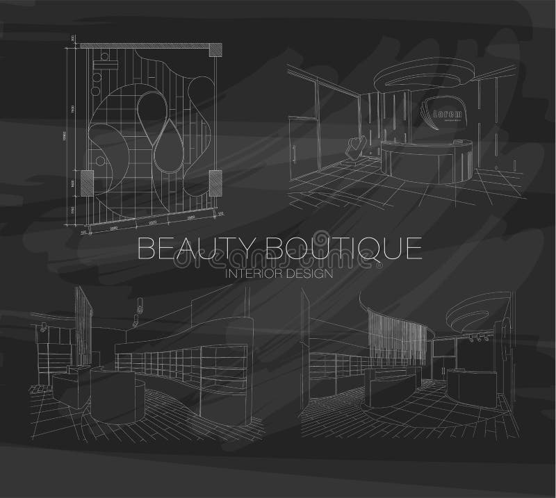 Beauty Boutique Interior Outline Sketch with Modern Design Stock Vector ...