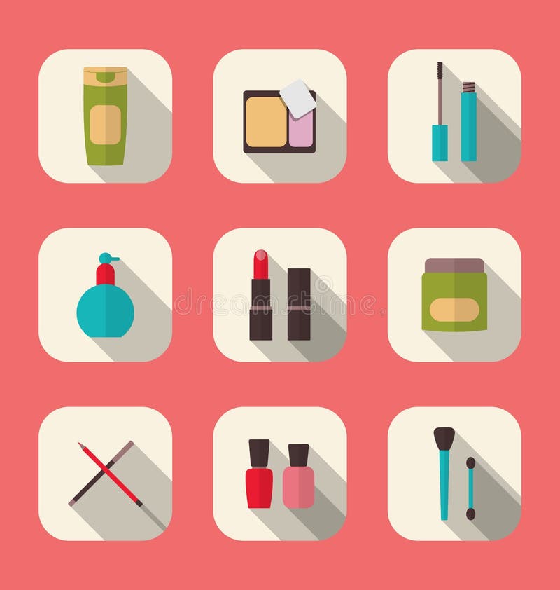 Set Beauty and Makeup Icons with Long Shadow, Modern Flat Design Stock ...