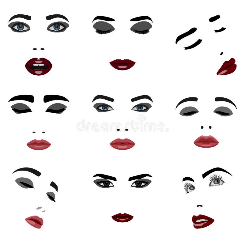 Set of Beauty Woman Face Elements Stock Vector - Illustration of girl ...