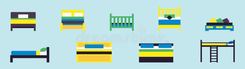 Set of Bed Cartoon Icon Design Template with Various Models. Vector ...
