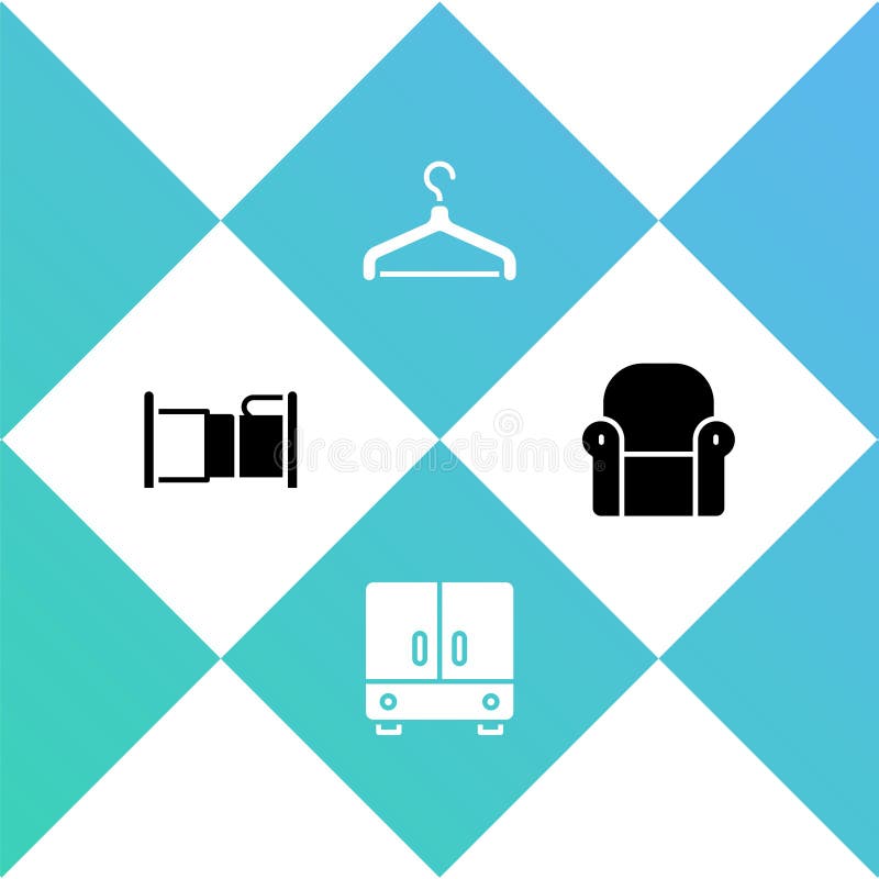 Set Bed, Wardrobe, Hanger Wardrobe and Armchair Icon. Vector Stock ...