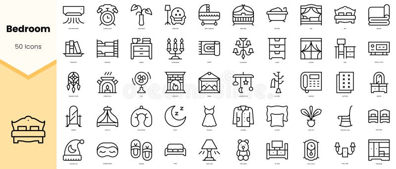 Set of Bedroom Icons. Simple Line Art Style Icons Pack Stock Vector ...