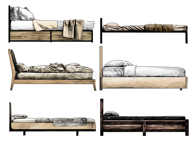 Set of Beds Side View in Loft Style Stock Vector - Illustration of ...