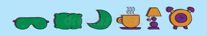 Set of Bedtime Element Cartoon Icon Design Template with Various Models ...