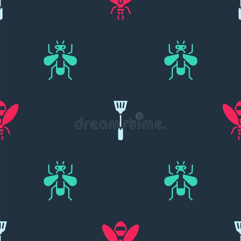 Set Bee, Fly Swatter and Insect Fly on Seamless Pattern. Vector Stock ...