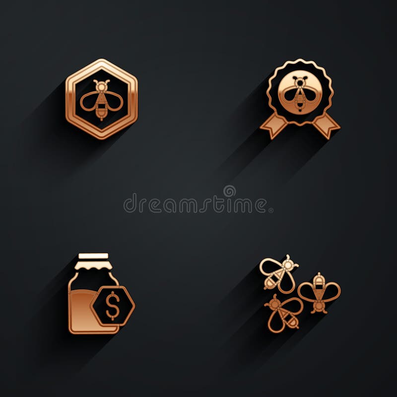 Set Bee and Honeycomb, Best Bee, Sale in Jar of and Bees Icon with Long ...