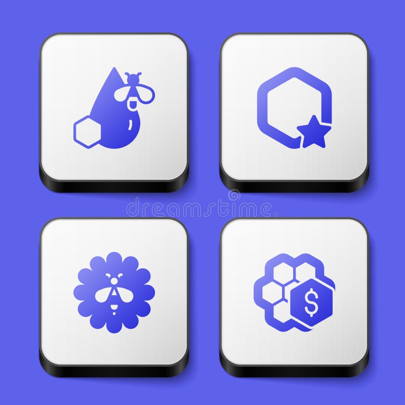 Set Bee and Honeycomb, Honeycomb, Flower and Sale of Icon. White Square ...
