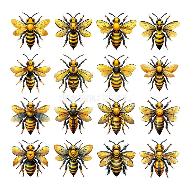 Bee Illustration Transparent Background Icons Set White Background ...