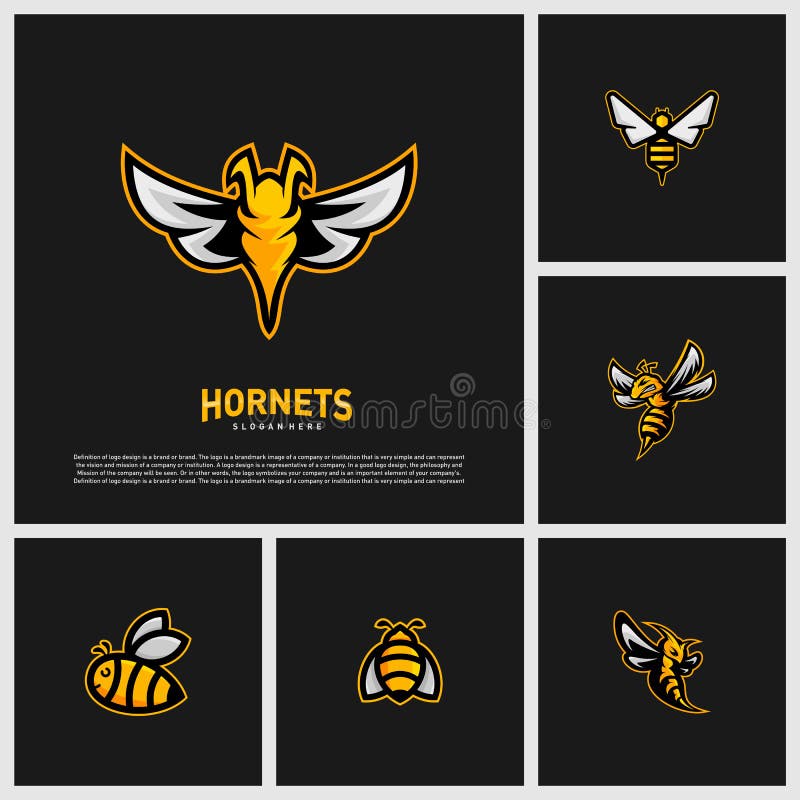 Set of Bee Logo Design Vector. Hornets Logo Template Stock Vector - Illustration of insect, logo ...