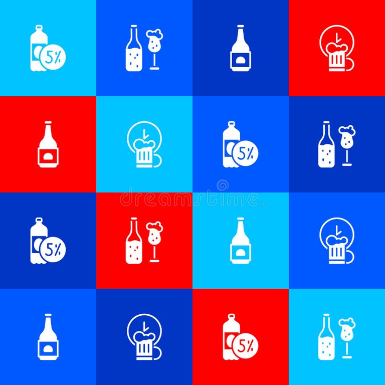 Set Beer Bottle, and Glass, and Happy Hour Icon. Vector Stock Vector ...
