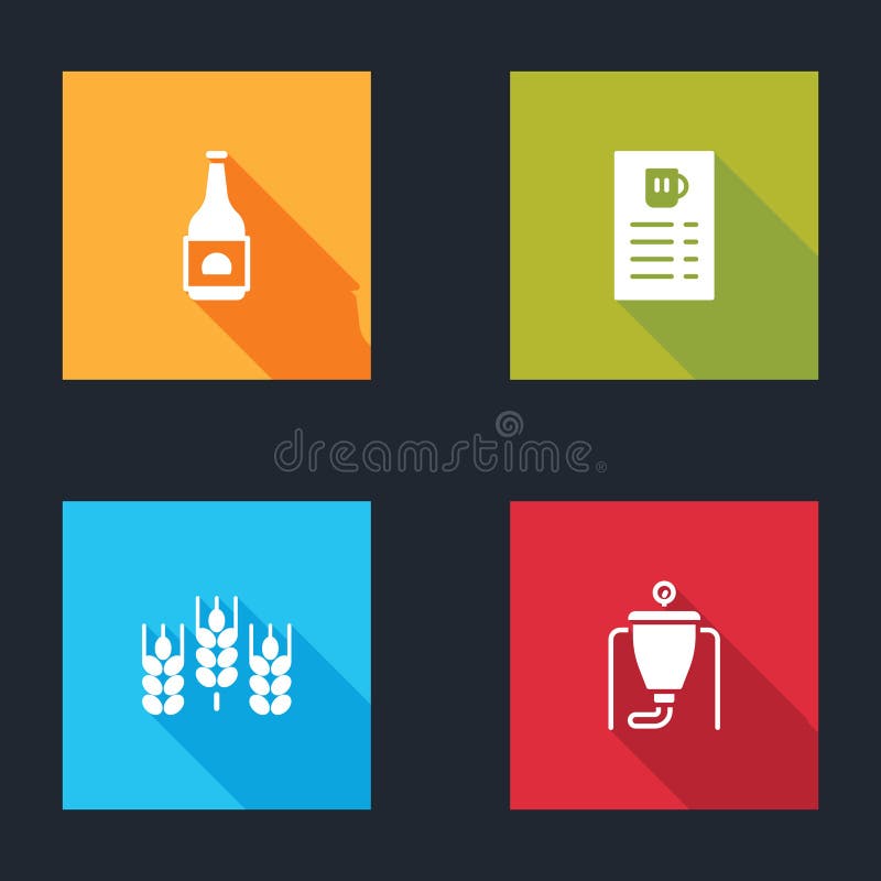 Set Beer Bottle, Menu, Wheat and Brewing Process Icon. Vector Stock ...