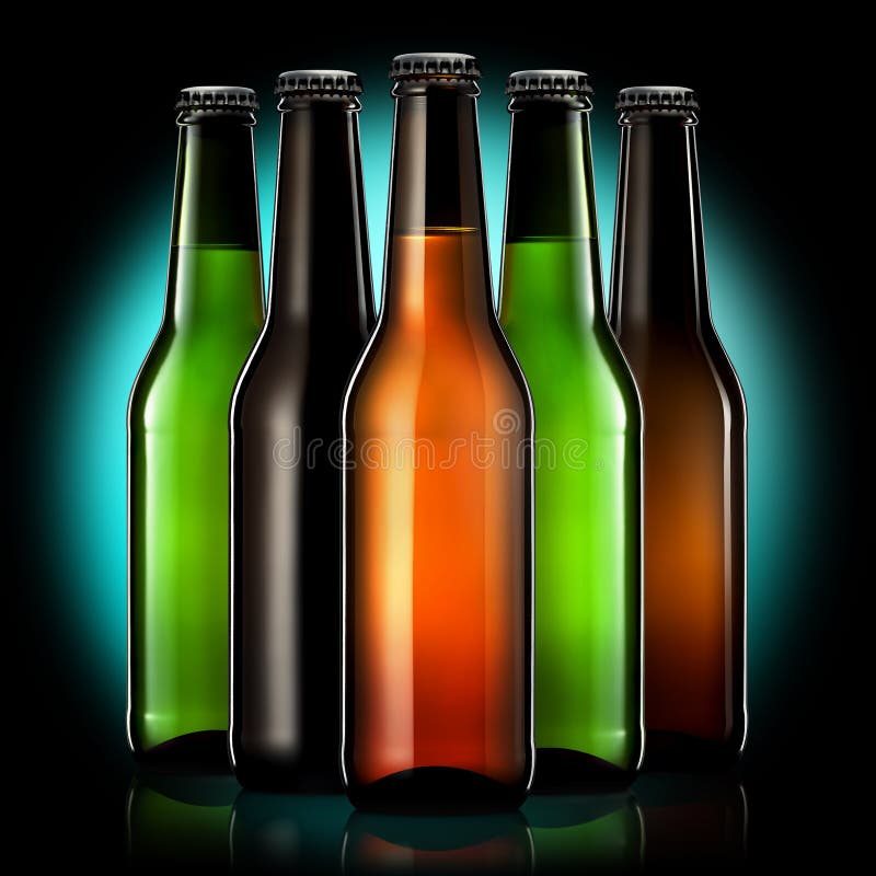 Set of Beer Bottles on Black Background Stock Photo - Image of macro ...