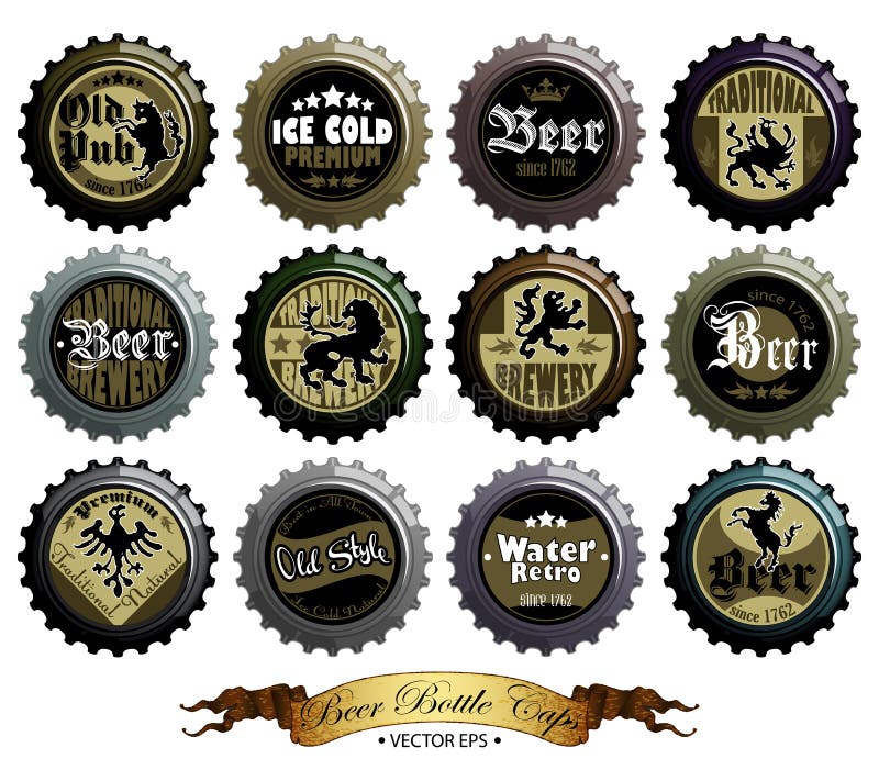 Set of beer caps stock vector. Illustration of collection - 70488933