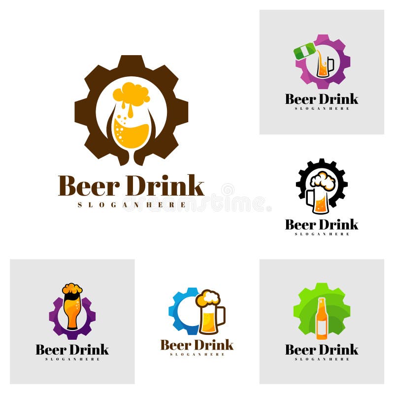 Set of Beer Drink with Gear Logo Design Vector, Creative Beer Drink ...