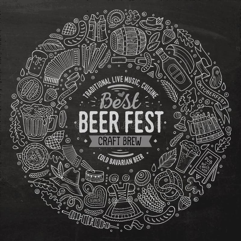 Set of Beer Fest Cartoon Doodle Objects Round Frame Stock Vector ...