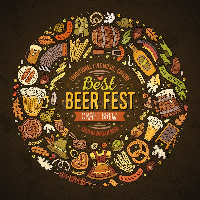 Set of Beer Fest Cartoon Doodle Objects Round Frame Stock Vector ...