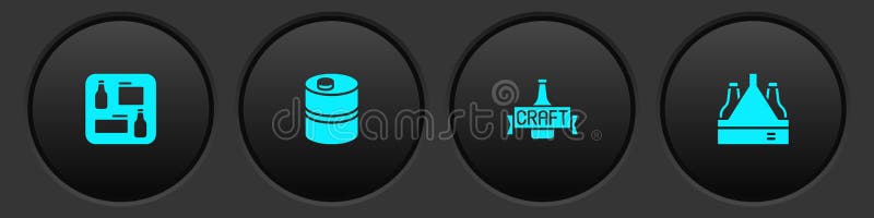 Set Beer Menu, Metal Beer Keg, Bottle and Pack of Bottles Icon. Vector ...