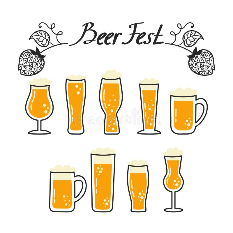 Set of Beer Mugs of Different Sizes and Shapes. Vector Illustration of ...