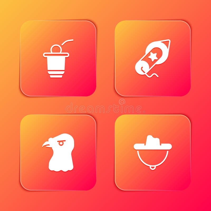 Set Beer Pong Game, Firework, Eagle Head and Western Cowboy Hat Icon ...