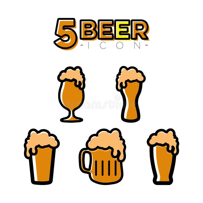 Set of Beers Icon Flat Design Vector Stock Vector - Illustration of ...