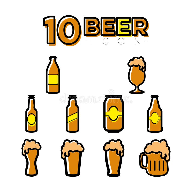 Set of Beers Icon Flat Design Vector Stock Vector - Illustration of ...