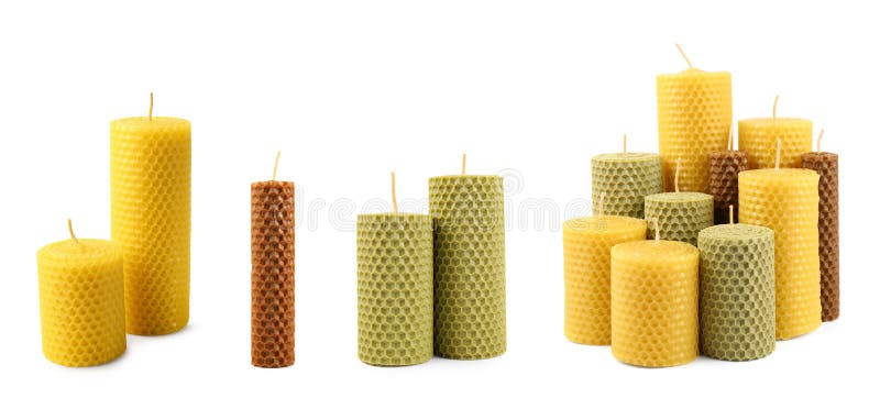 Set of Beeswax Candles on White Background Stock Image - Image of green ...