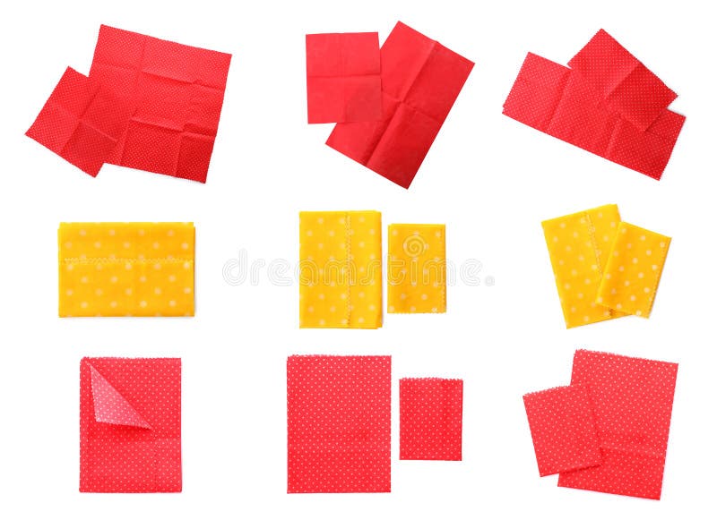 Set of Beeswax Food Wraps on White Background, Top View Stock Photo ...