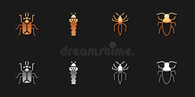 Set Beetle Bug, Larva Insect, Spider and Cockroach Icon. Vector Stock ...