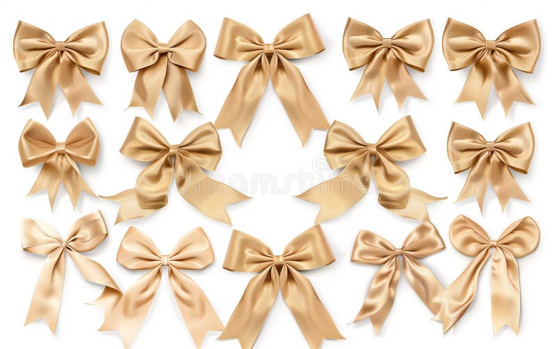 Set of Beige Satin Bows Isolated on a White Background, Illustration ...