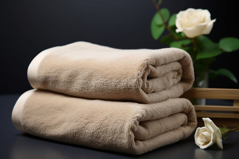 A Set of Beige Towels on the Shelf Stock Illustration - Illustration of ...