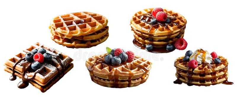 Set of Stack of Waffles with Fresh Berry on PNG Background. Generative ...