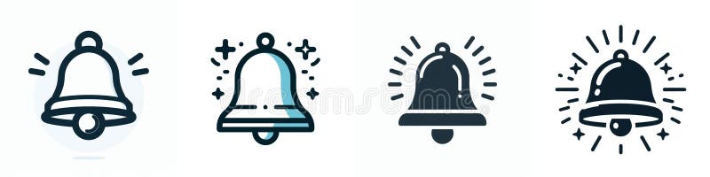 Set of Bell Icons in Various Styles with Ringing Effects. Notification ...