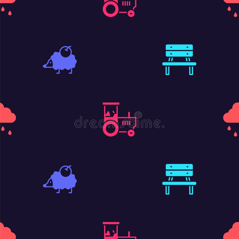 Set Bench, Hedgehog, Tractor and Cloud with Rain on Seamless Pattern ...