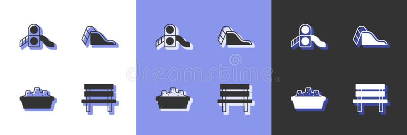 Set Bench, Slide Playground, Sandbox with Sand and Icon. Vector Stock ...