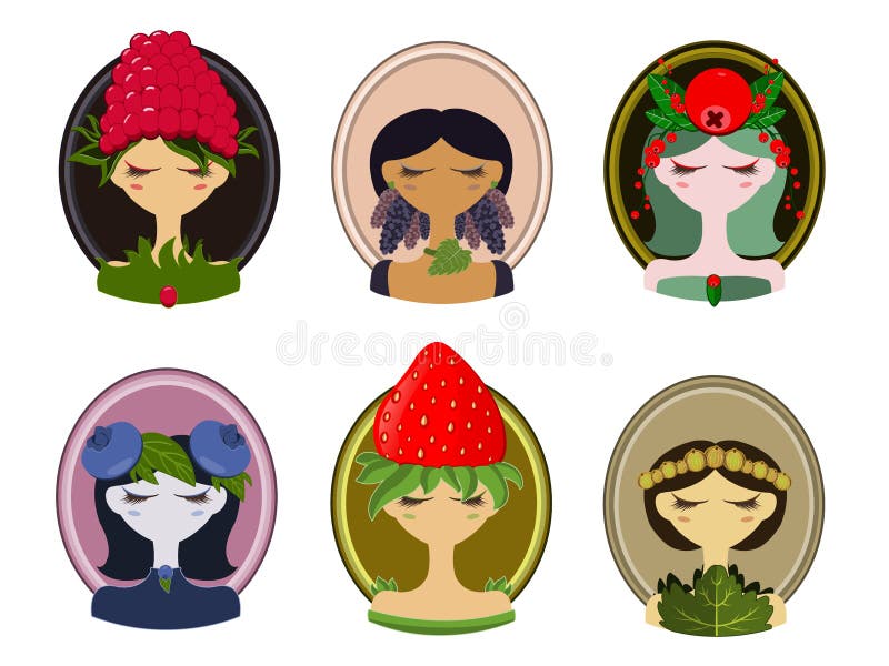 Set of Berry Characters with Oval Background Stock Illustration ...