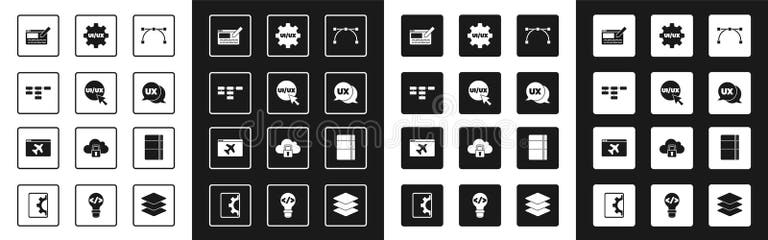 Set Bezier Curve, UI or UX Design, Site Map, Sketchbook Album and Website Template Icon. Vector ...