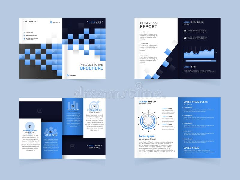 Set of Bi-Fold Brochure Template or Annual Report with Double-Side for ...