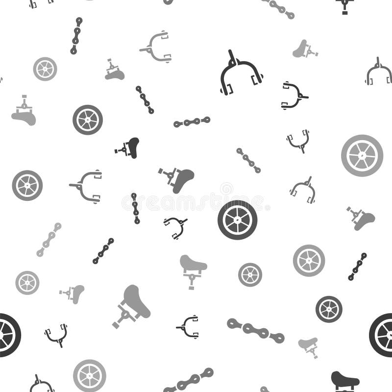 Set Bicycle Brake Calipers, Chain, Wheel and Seat on Seamless Pattern ...