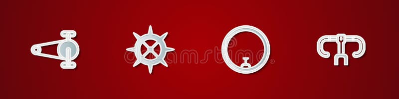 Set Bicycle Chain with Gear, Sprocket Crank, Wheel and Handlebar Icon ...