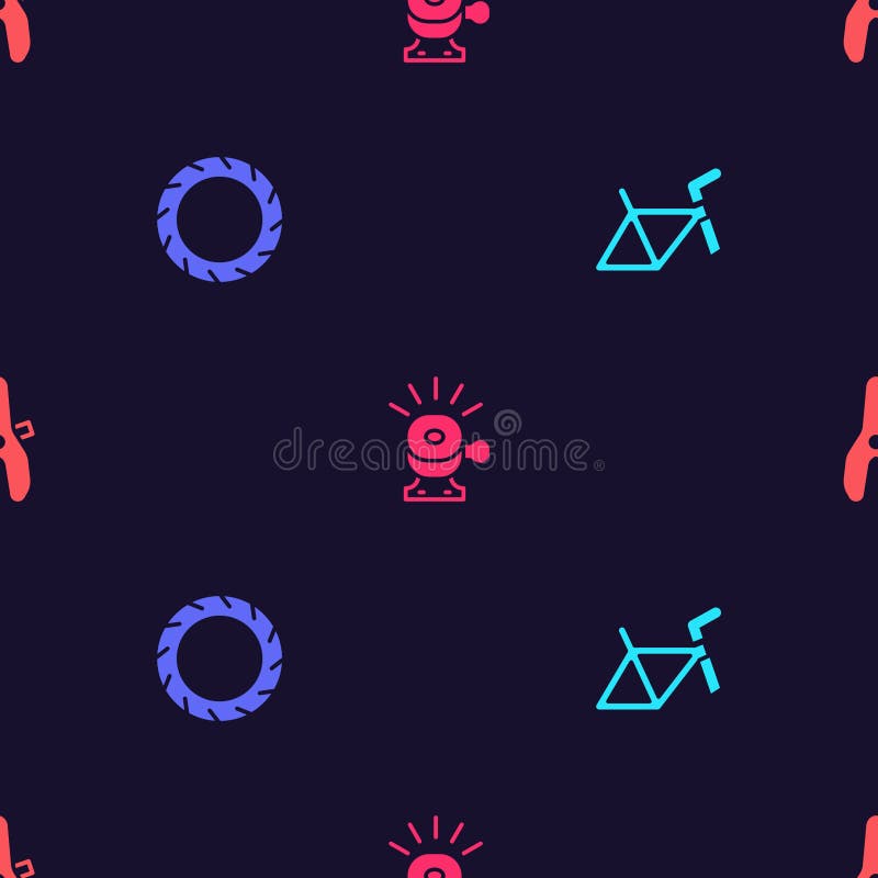 Set Bicycle Frame, Wheel Tire, Bell and Seat on Seamless Pattern ...