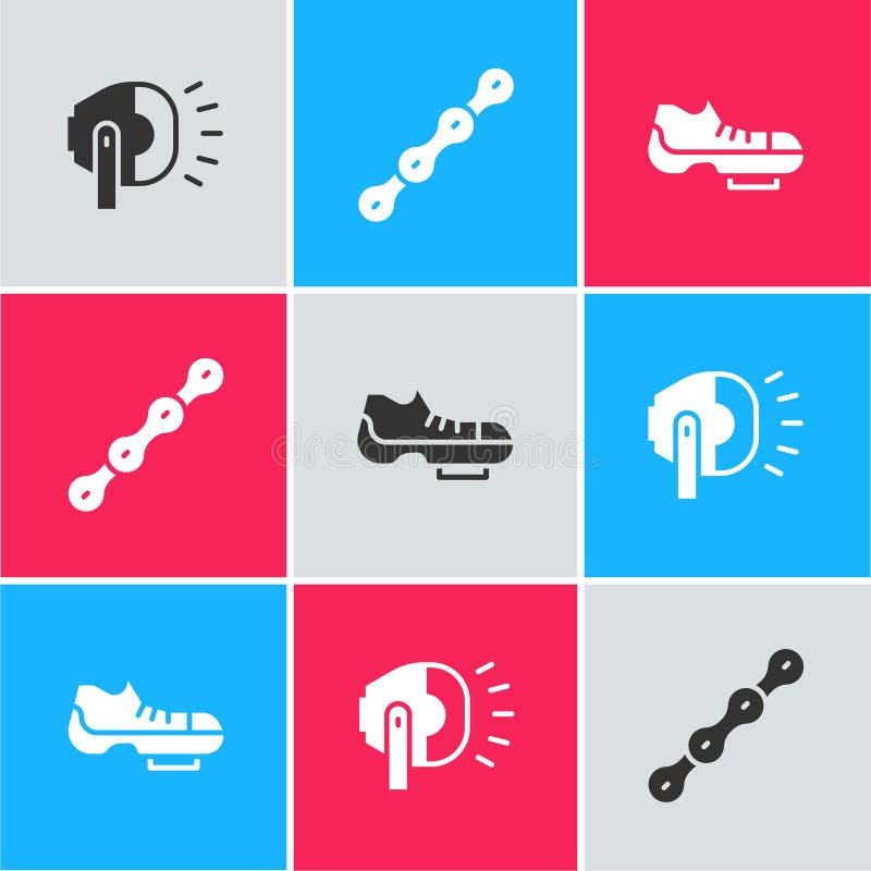 Set Bicycle Head Lamp, Chain and Shoes Icon. Vector Stock Vector ...