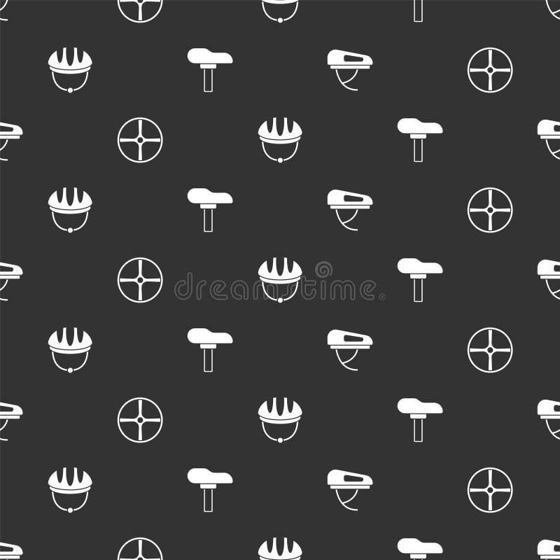 Set Bicycle Helmet, Wheel, and Seat on Seamless Pattern. Vector Stock ...