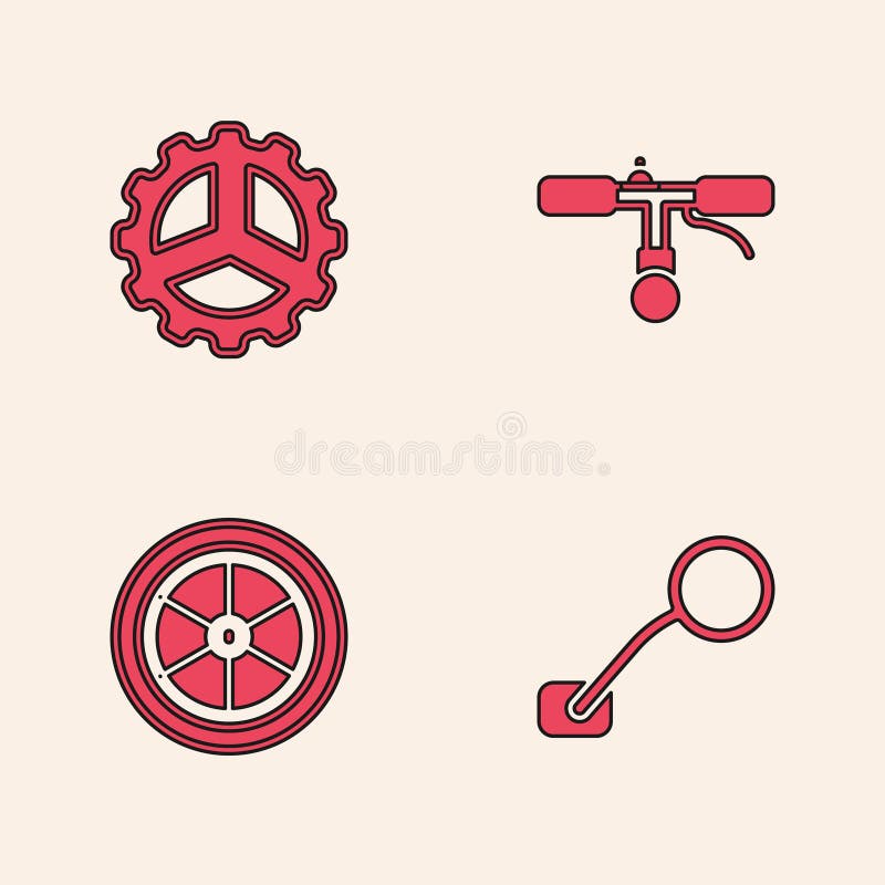 Set Bicycle Rear View Mirror, Sprocket Crank, Handlebar and Wheel Icon ...