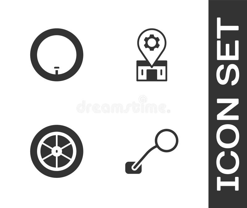 Set Bicycle Rear View Mirror, Wheel, and Repair Service Icon. Vector ...
