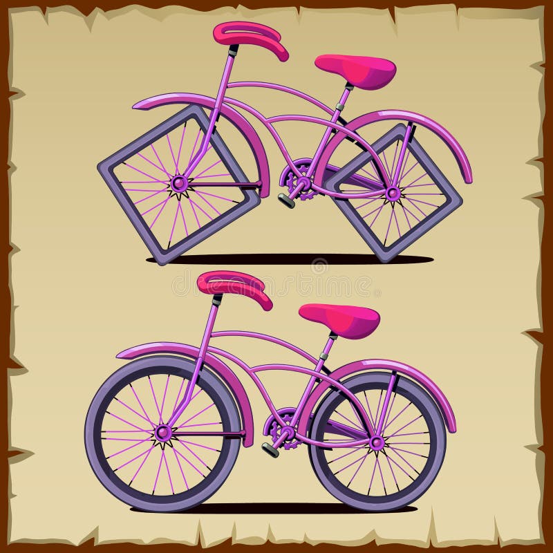 Set Bicycle Round Square Wheels Stock Illustrations – 1 Set Bicycle ...